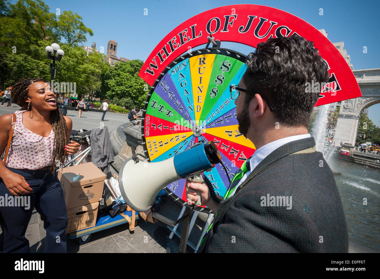 NY Civil Liberties Union's "Wheel of Justice" game in Washington Square ...