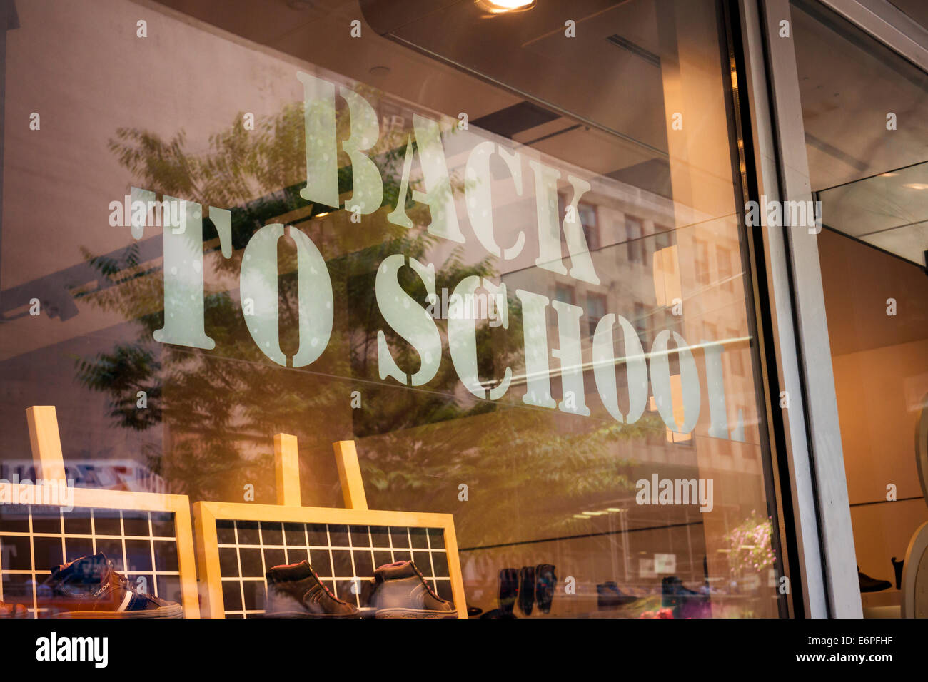 A back to school window display is seen on a store in New York Stock ...
