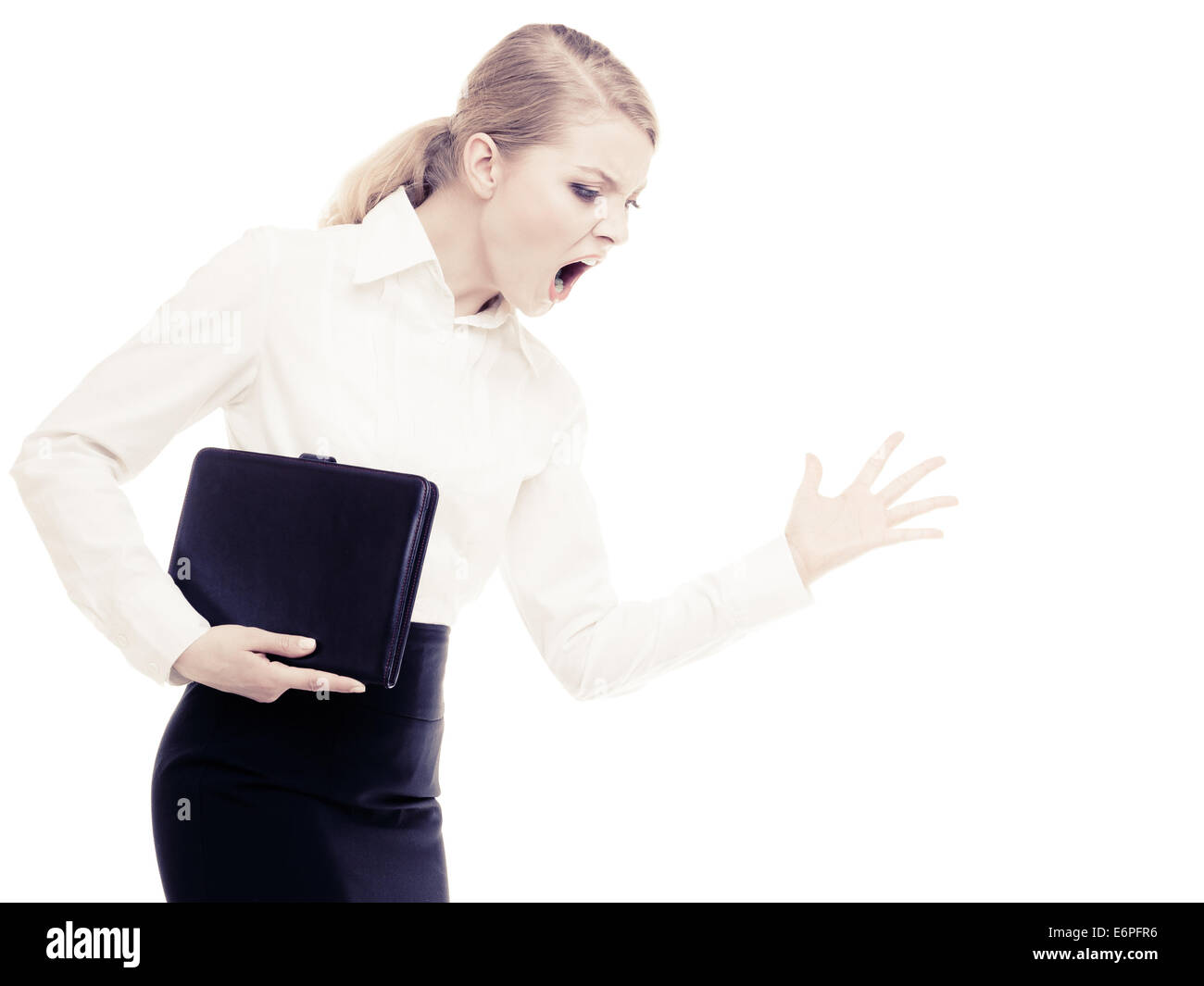 Angry businesswoman boss shouting. Mad furious teacher woman screaming ...