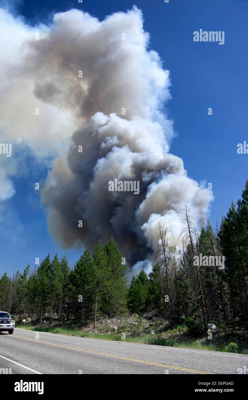 Forest Fire from highway 75 near Red Fish Lake after one hour Stock ...