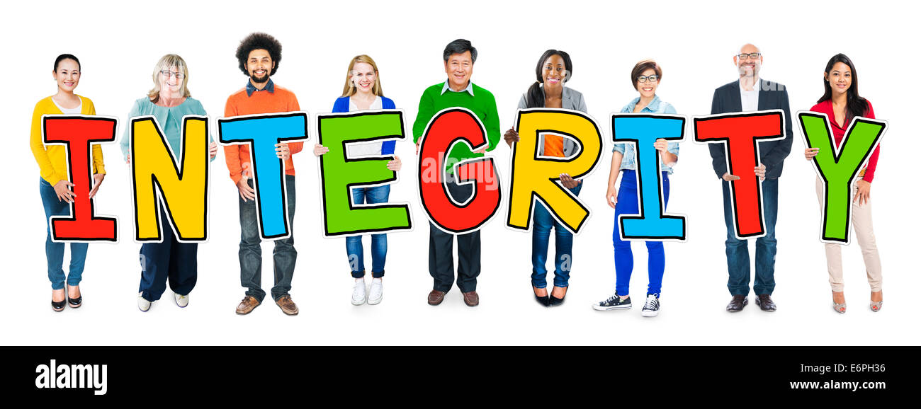 Group of People Standing Holding Integrity Letter Stock Photo - Alamy