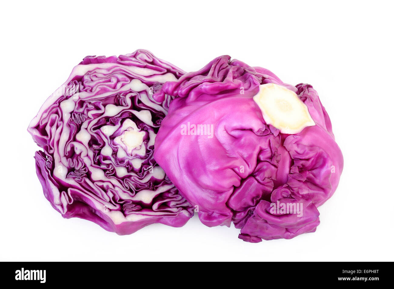 red cabbage cut in half on white background Stock Photo - Alamy