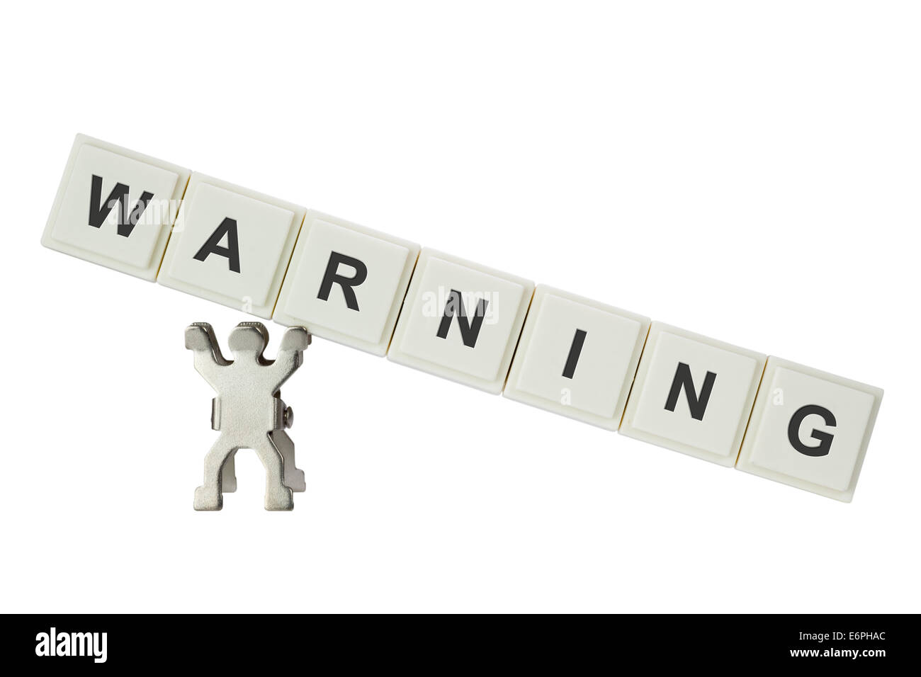 Figurine with the word WARNING isolated on white background Stock Photo ...