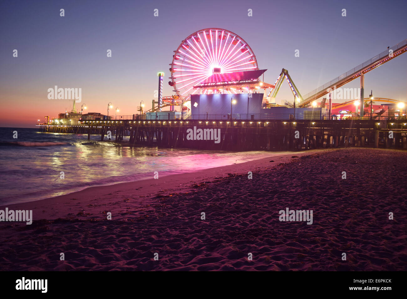Santa Monica Pier at Sunset Stock Photo - Alamy