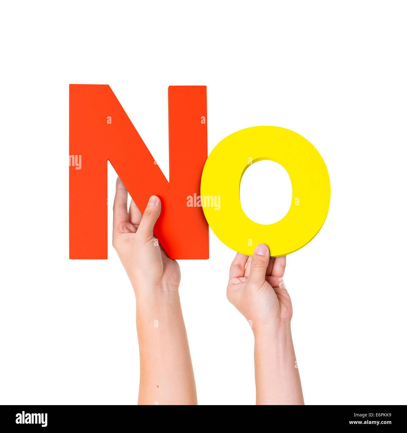 Two Hands Holding The Word No Stock Photo - Alamy
