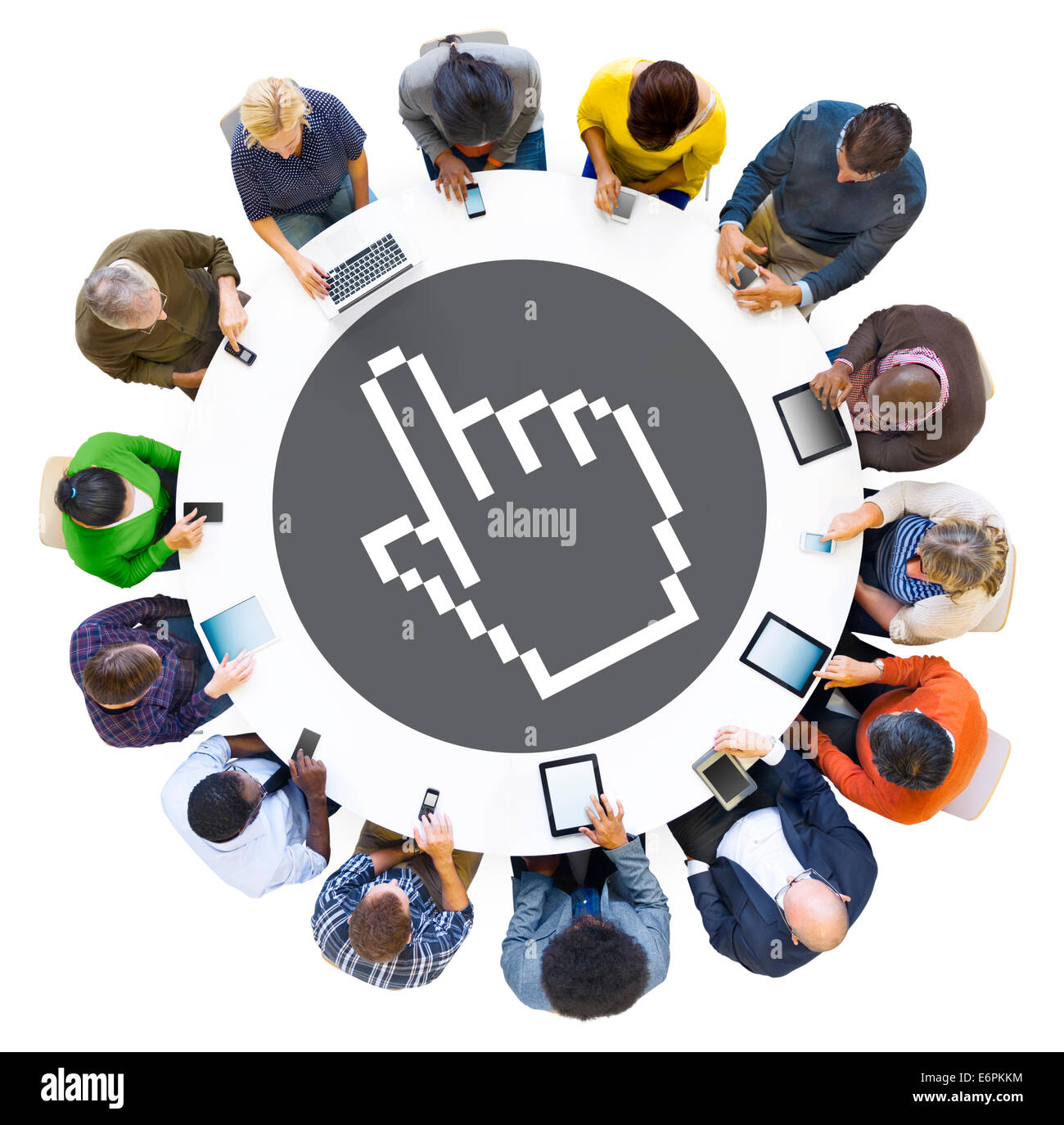 Group of People Using Digital Devices with Pointer Symbol Stock Photo ...