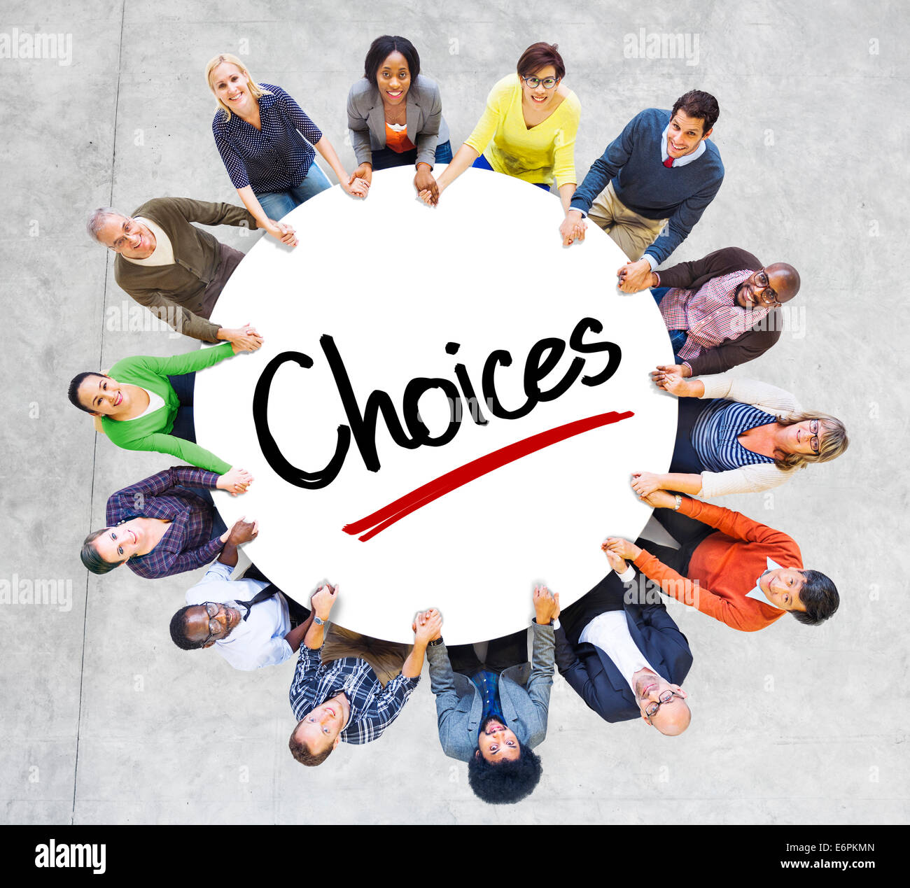 Group of Diverse People in Circle Holding Hands with Choices Concept ...