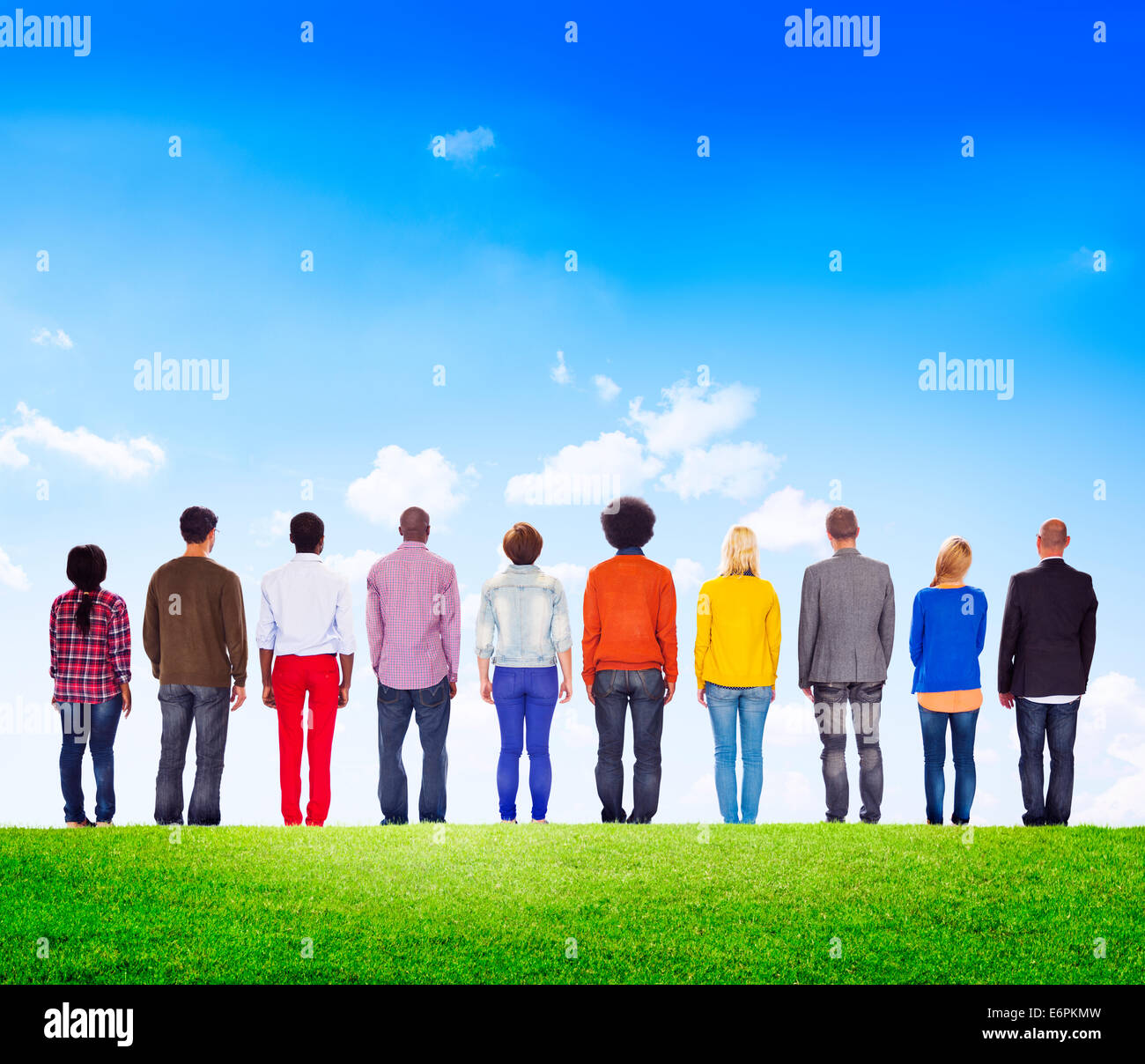 Diverse People Facing Backwards Outdoors Stock Photo - Alamy