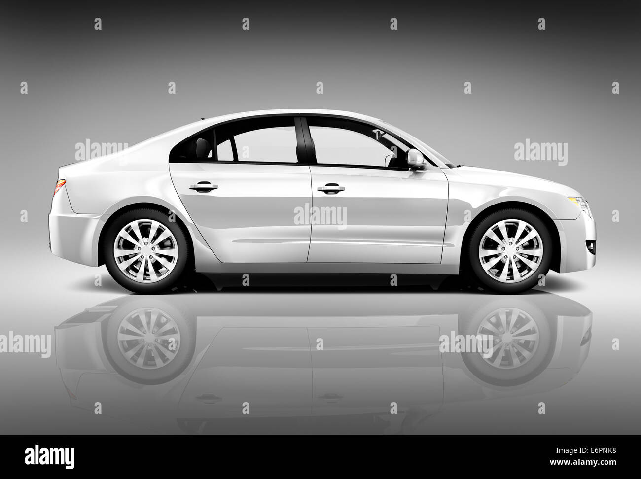 Side view 3D Image of white car Stock Photo - Alamy