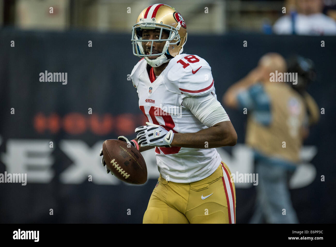 Houston, Texas, USA. 28th Aug, 2014. San Francisco 49ers wide receiver Lance Lewis (18) looks ...
