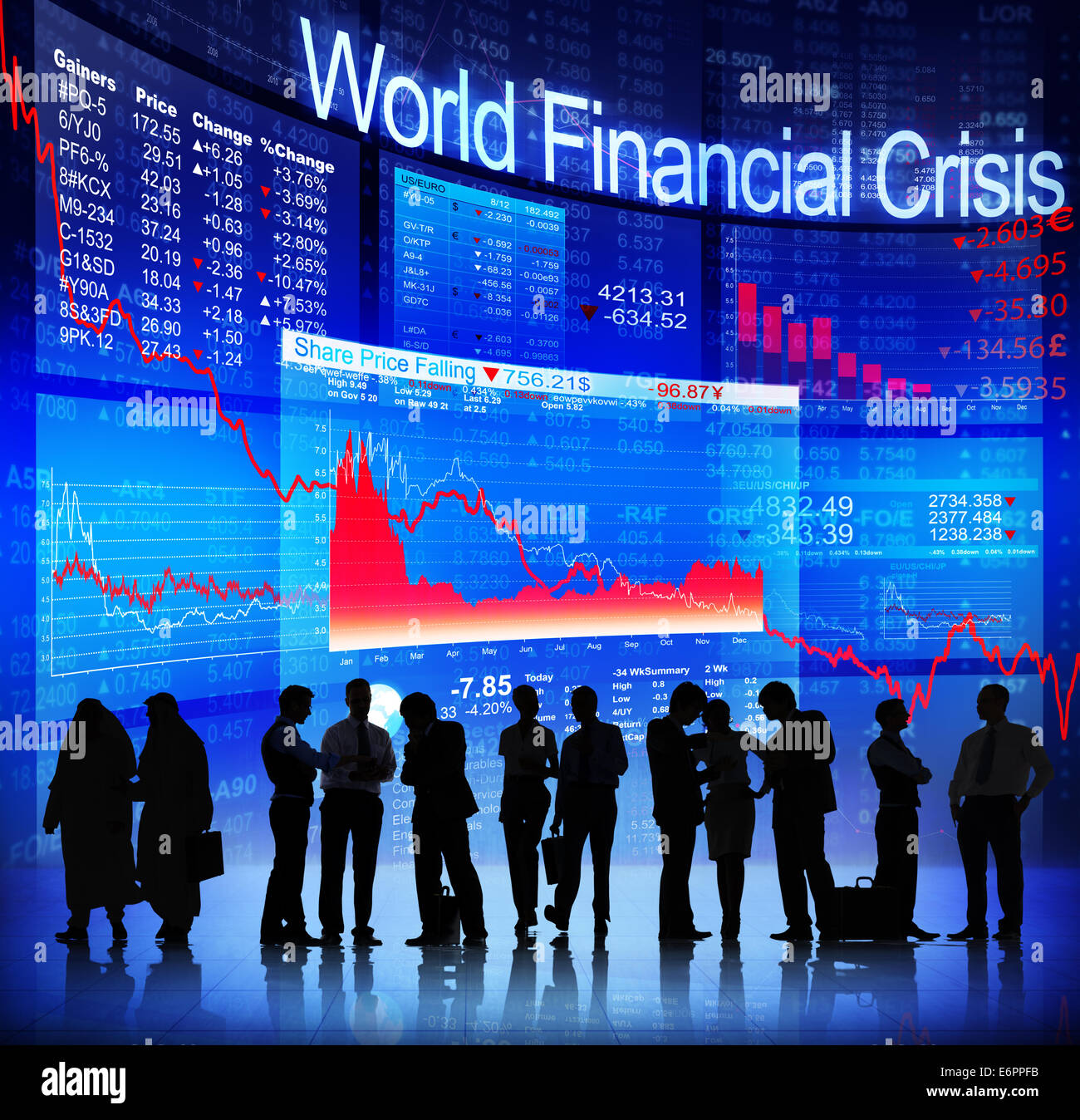 Silhouette People Discussion about World Financial Crisis Stock Photo ...
