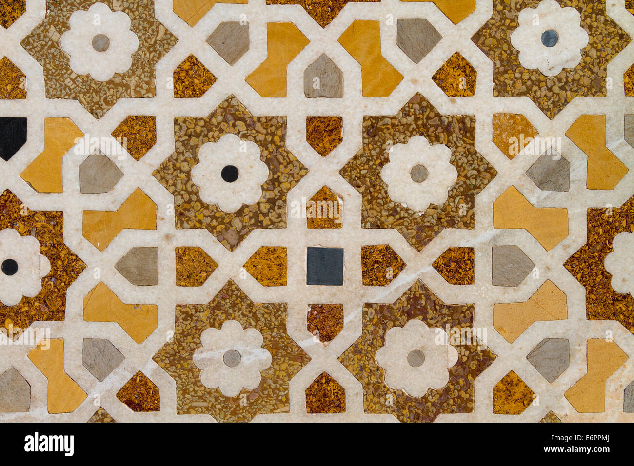Detail of polished marble surface with decorative stone inlay work at ...