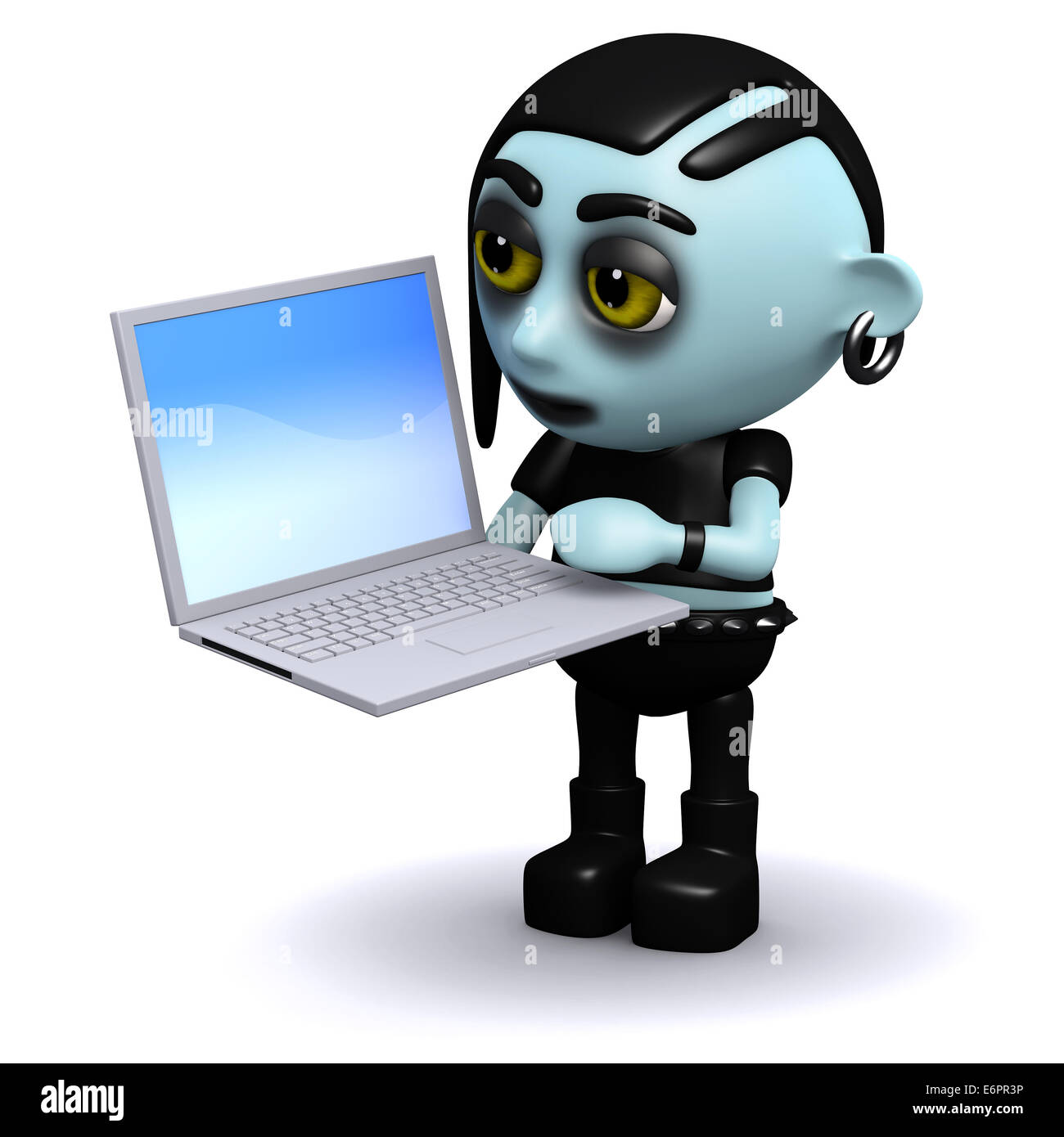 3d render of a punk goth playing with a laptop Stock Photo - Alamy