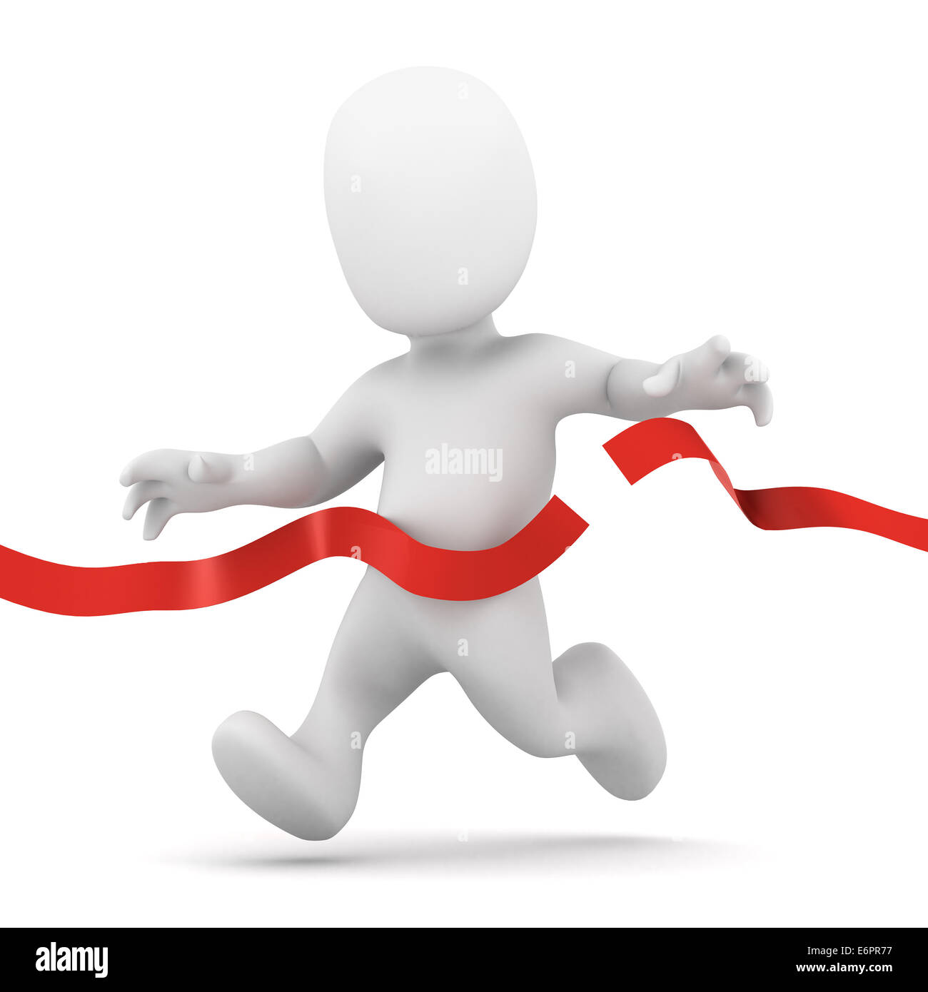 3d render of a little person breaking the ribbon at the finish line ...