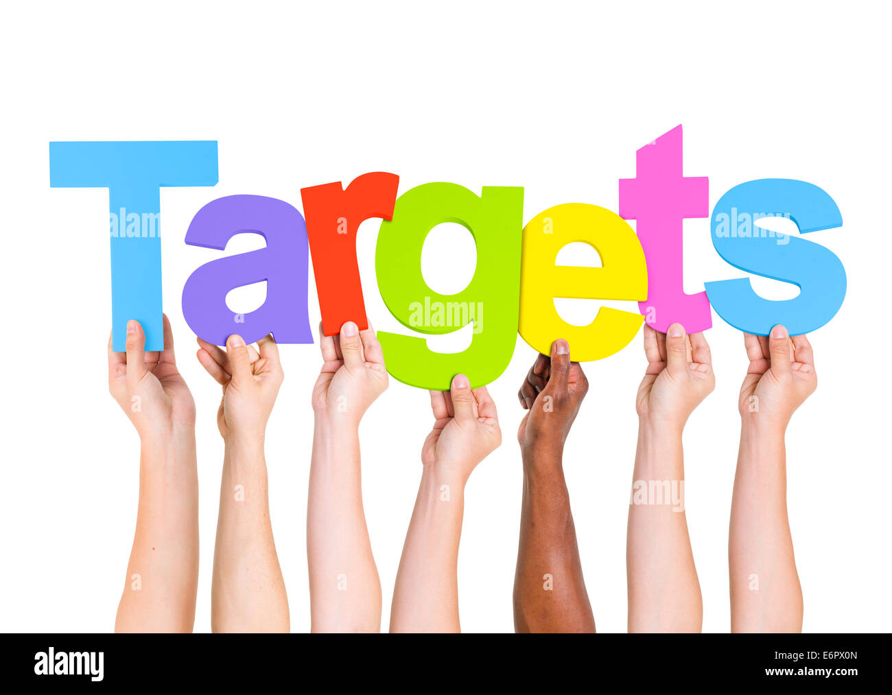 Multi-Ethnic Group Of People Holding The Word Target Stock Photo - Alamy