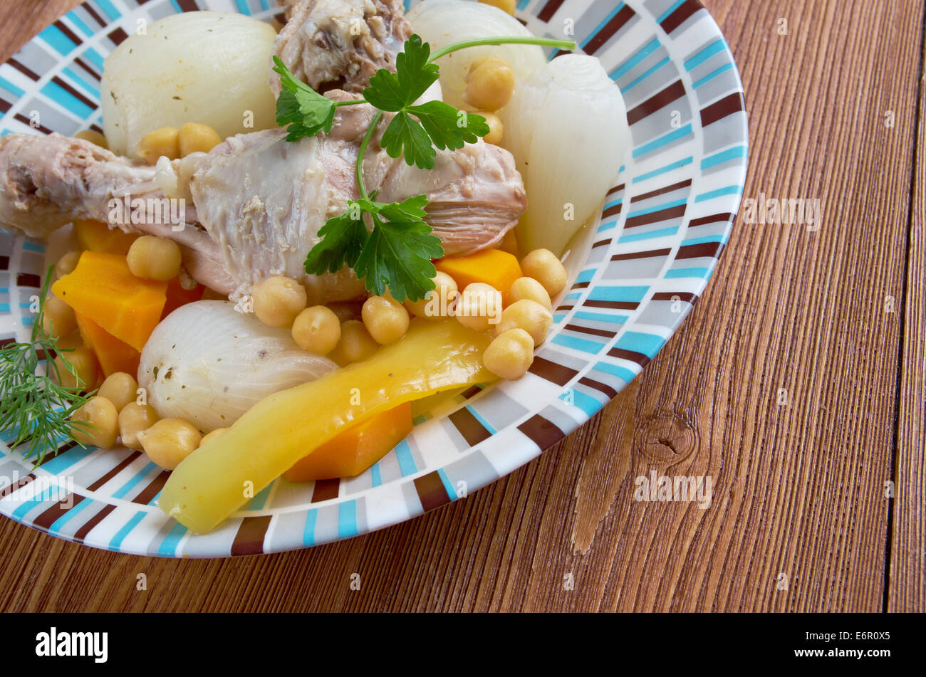 Tajine el besbes - Maghrib chicken appetizer with vegetables Stock ...