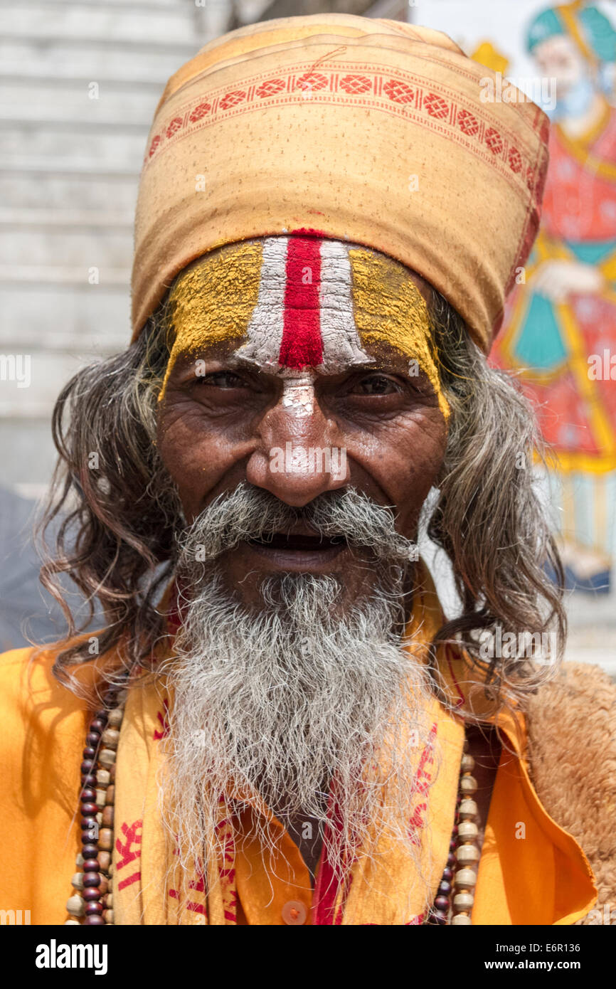 Portrait of a Sadhu, and Indian holy man, with long white beard and ...