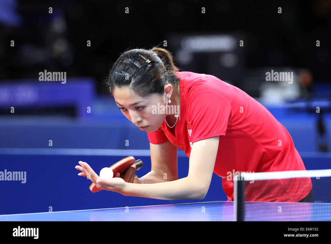 Mengyu YU of Singapore v Malaysia in the womens Table Tennis Womens ...