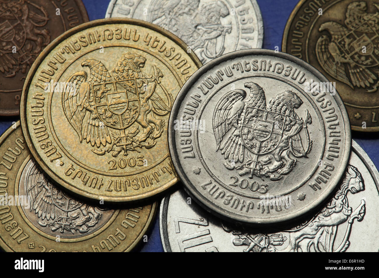 Coins of Armenia. Armenian national coat of arms depicted in Armenian ...
