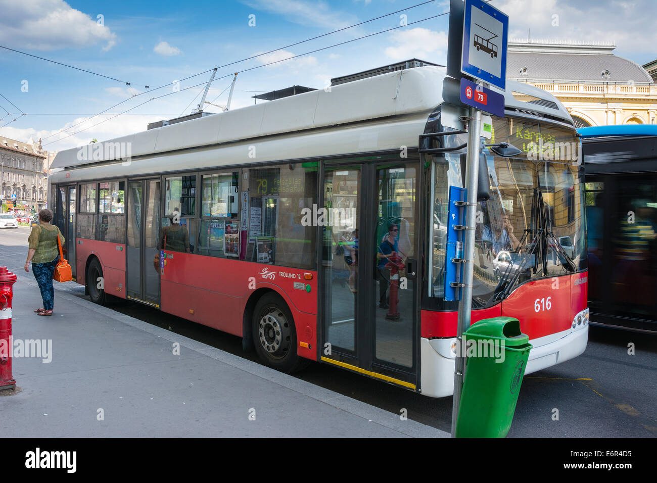 Red trolleybus in Budapest Stock Photo - Alamy