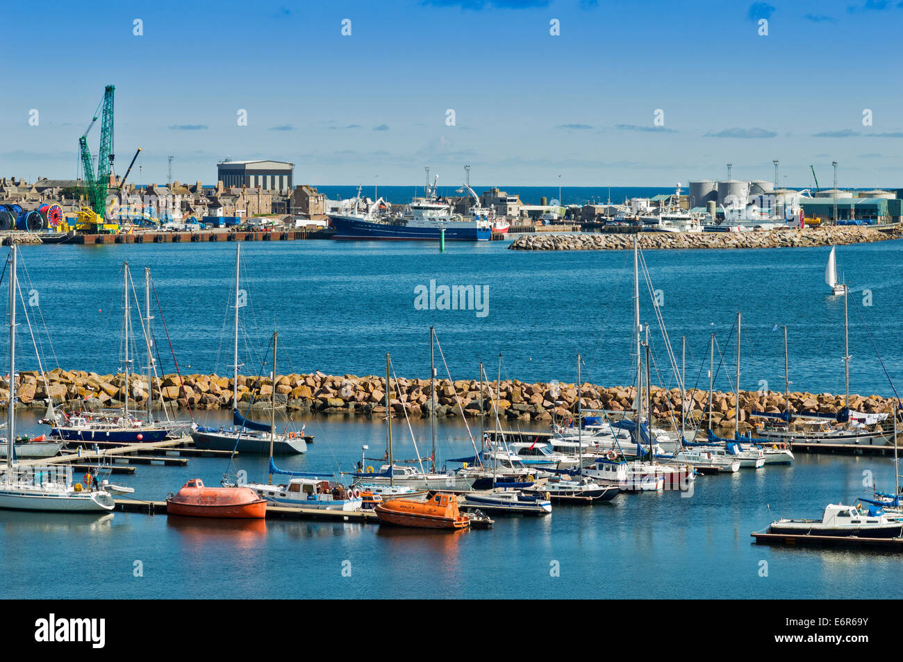 PETERHEAD HARBOUR ABERDEENSHIRE THE YACHT MARINA AND DISTANT MOORED ...