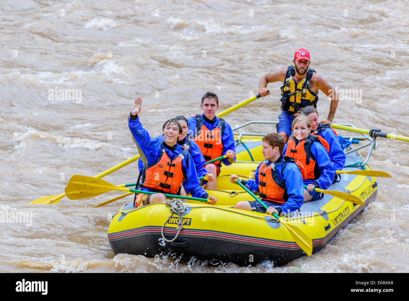 rafters paddling down a river Stock Photo - Alamy