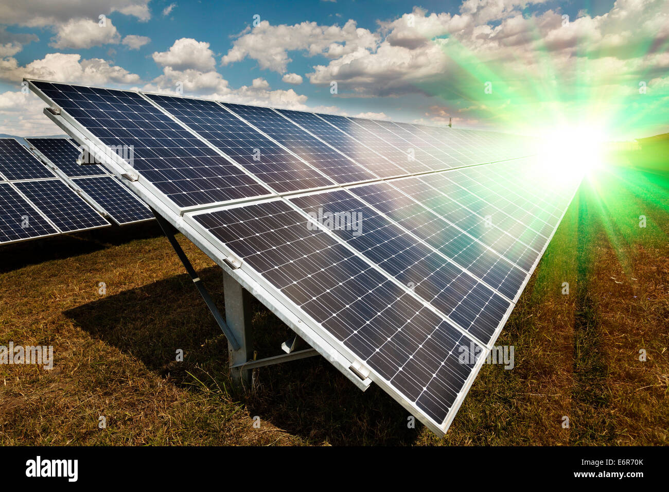 Power plant using renewable solar energy with sun Stock Photo - Alamy