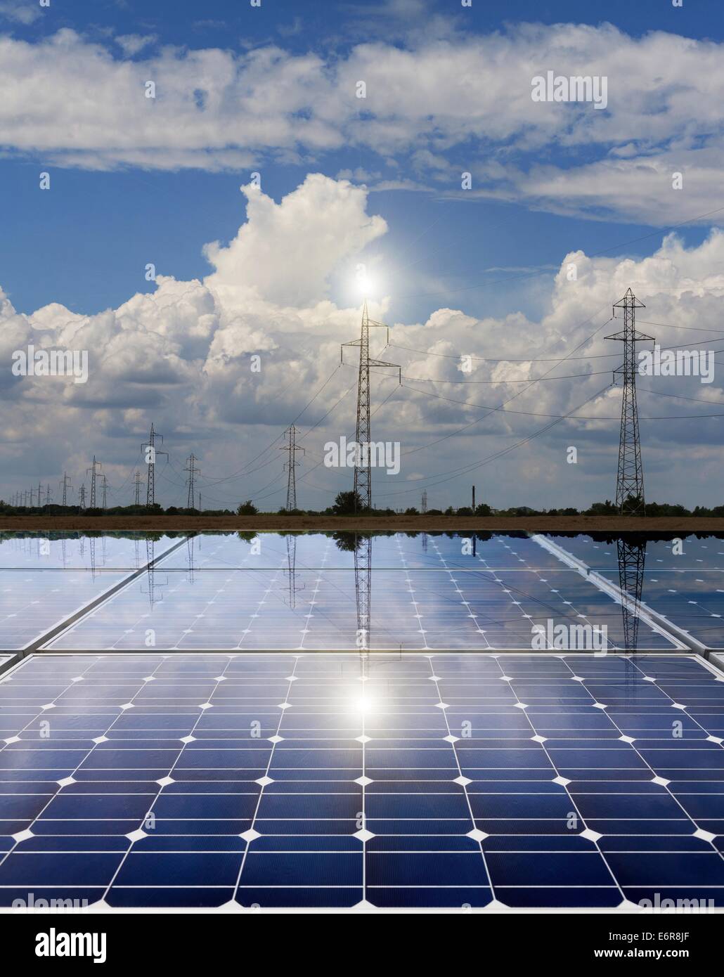 Power plant using renewable solar energy with power line Stock Photo ...