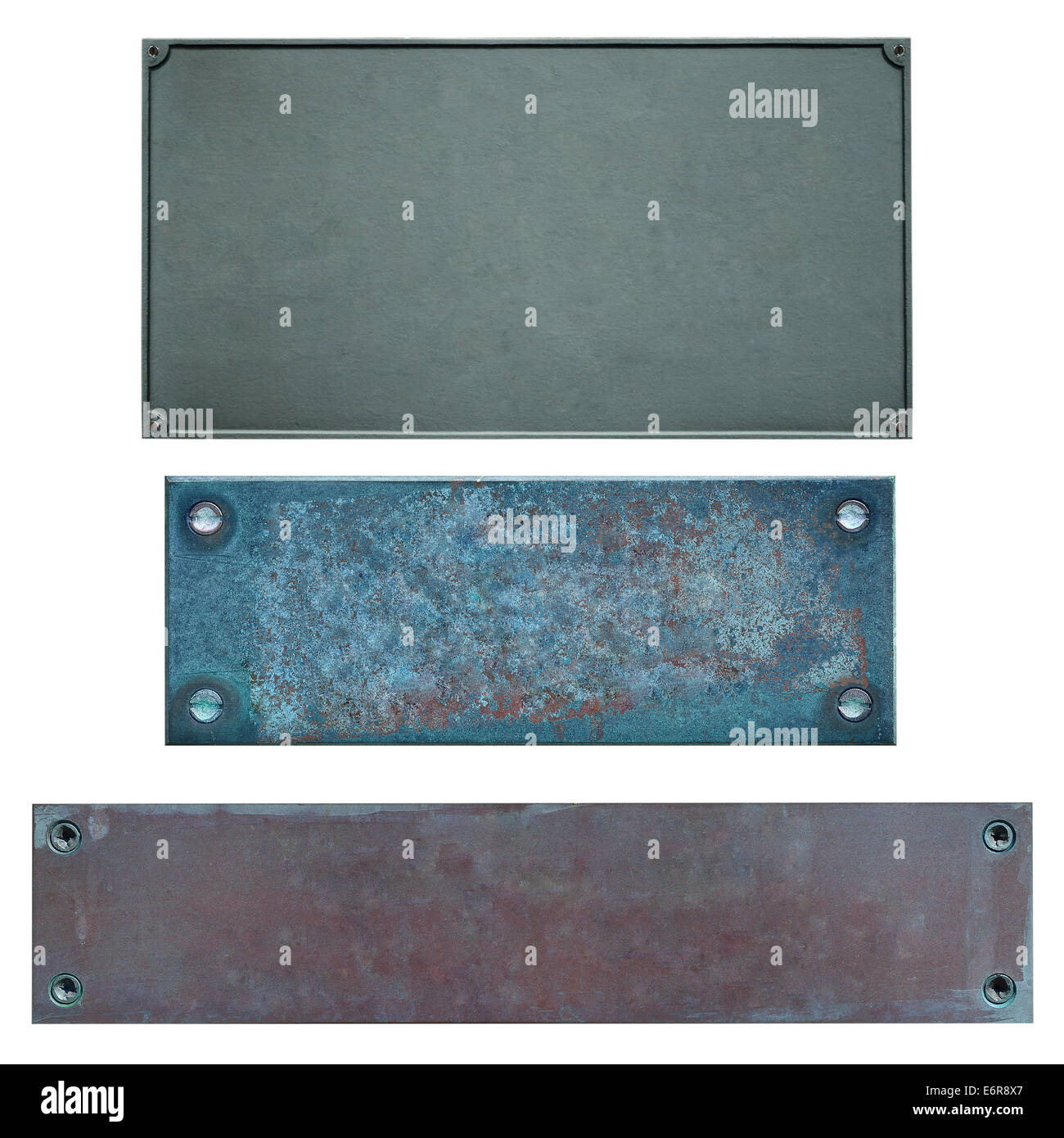 Metal plates with screws isolated on white Stock Photo - Alamy