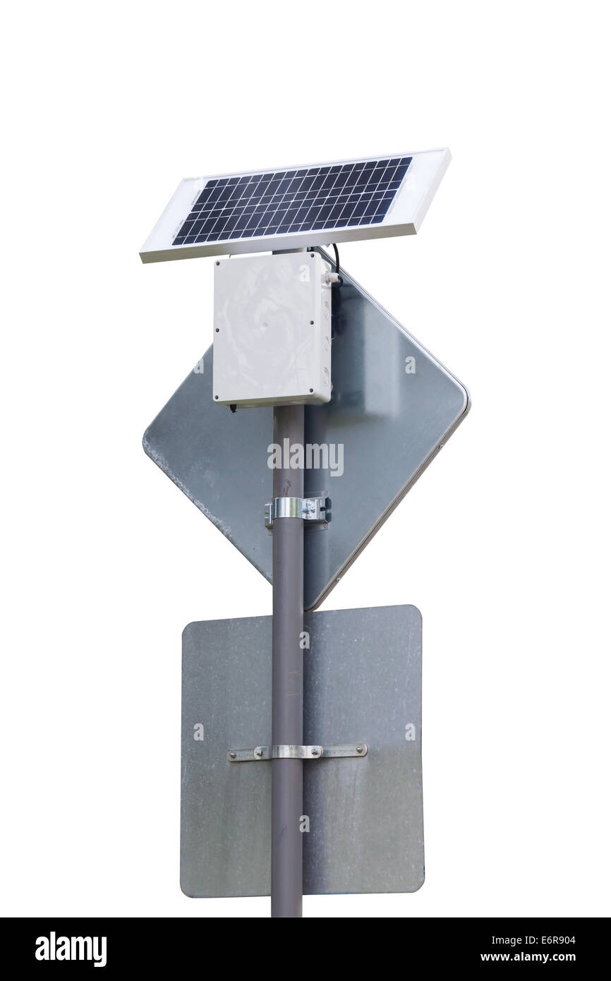 road sign with solar panel energy, isolated over white, path included ...