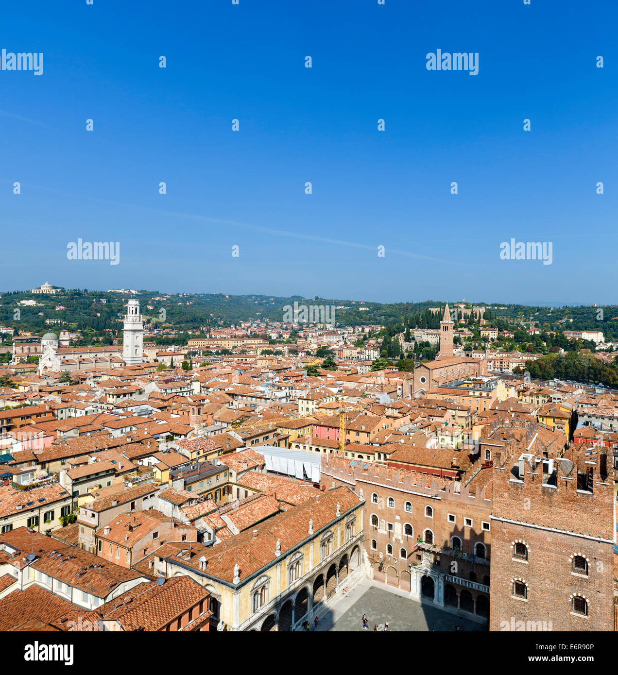 View over the rooftops of the city from the Torre dei Lamberti, Verona ...