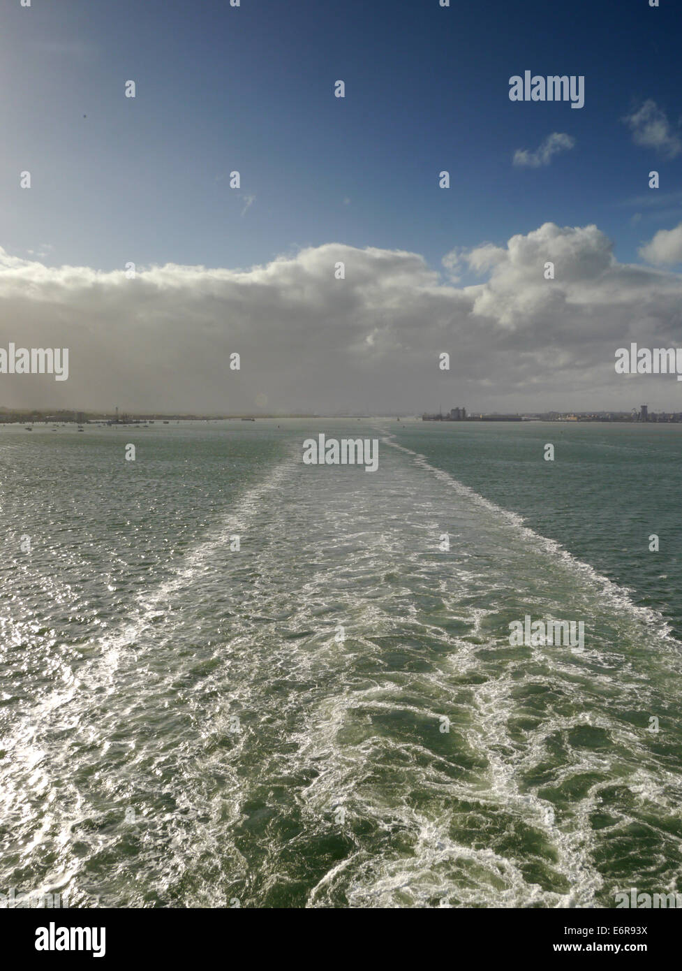 The wake of a cruise ship in the English Channel, taken from above ...