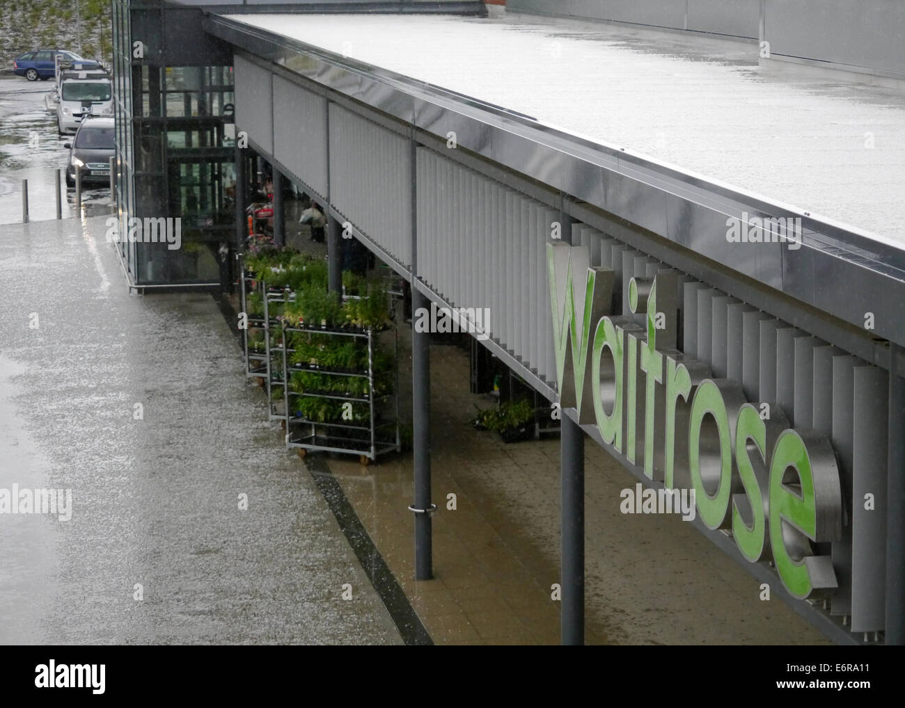 A view looking down into a shopping precinct with the exterior of ...