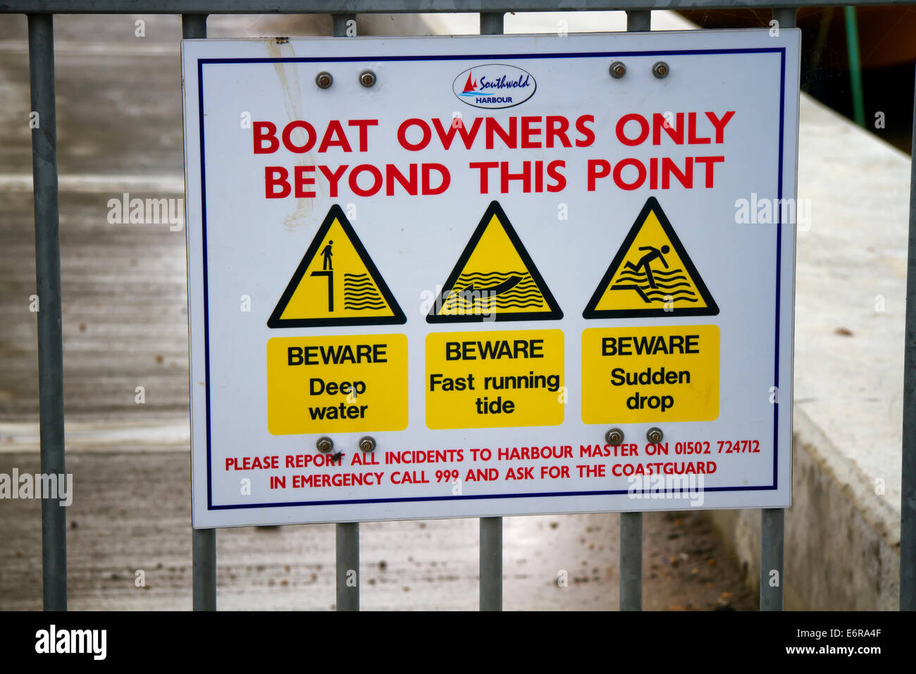 Safety sign, Southwold harbour, Suffolk, UK Stock Photo - Alamy