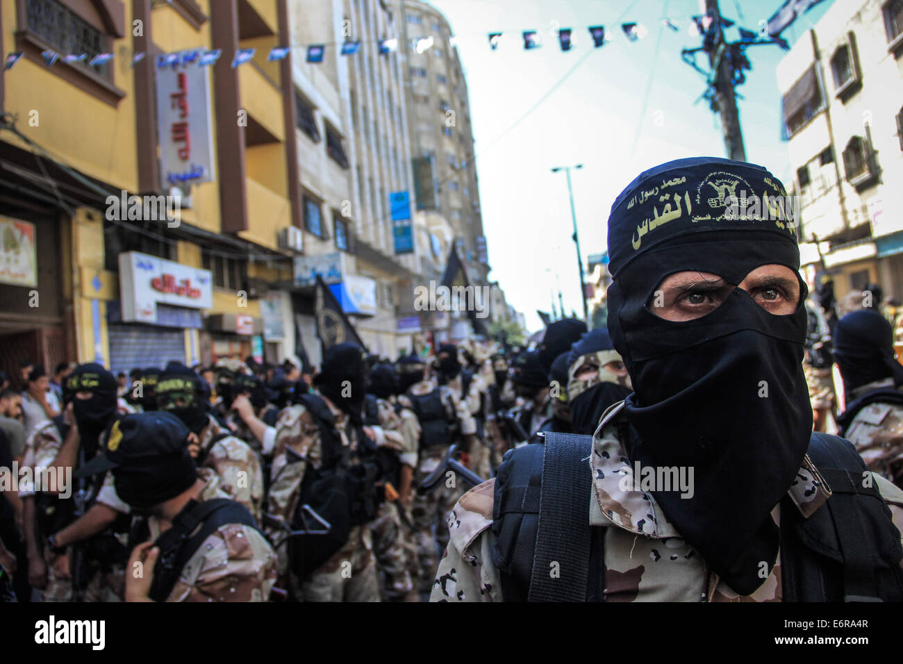 Gaza. 29th Aug, 2014. Fighters from the Al-Quds Brigades, the armed ...