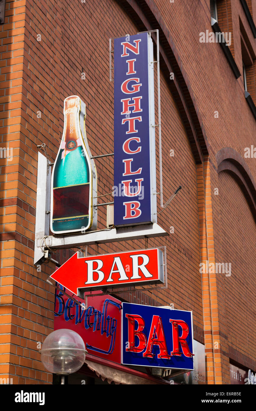 Nightclub and bar sign on the wall of a building in Bremen, Germany ...