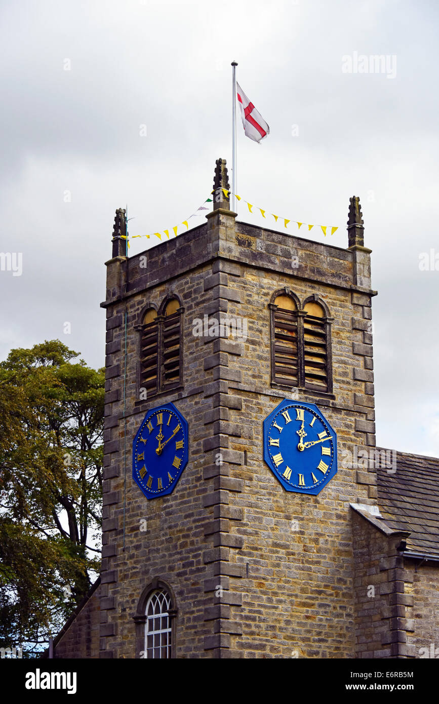 Clock tower. Church of Saint Peter. Addingham, West Yorkshire, England ...
