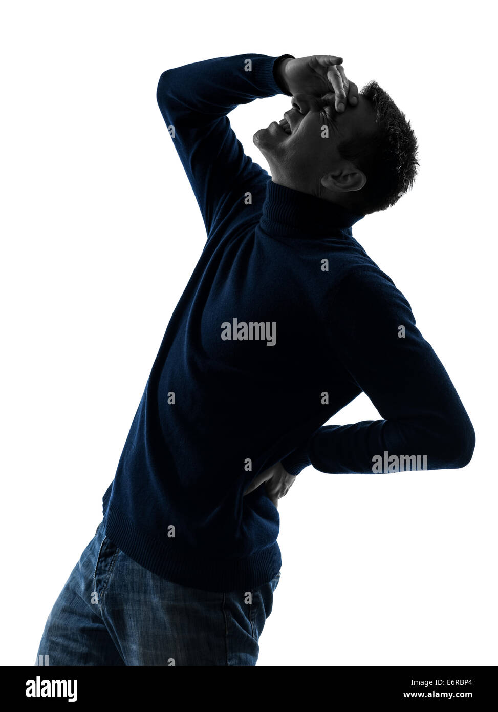 one man full length in silhouette studio isolated on white background ...