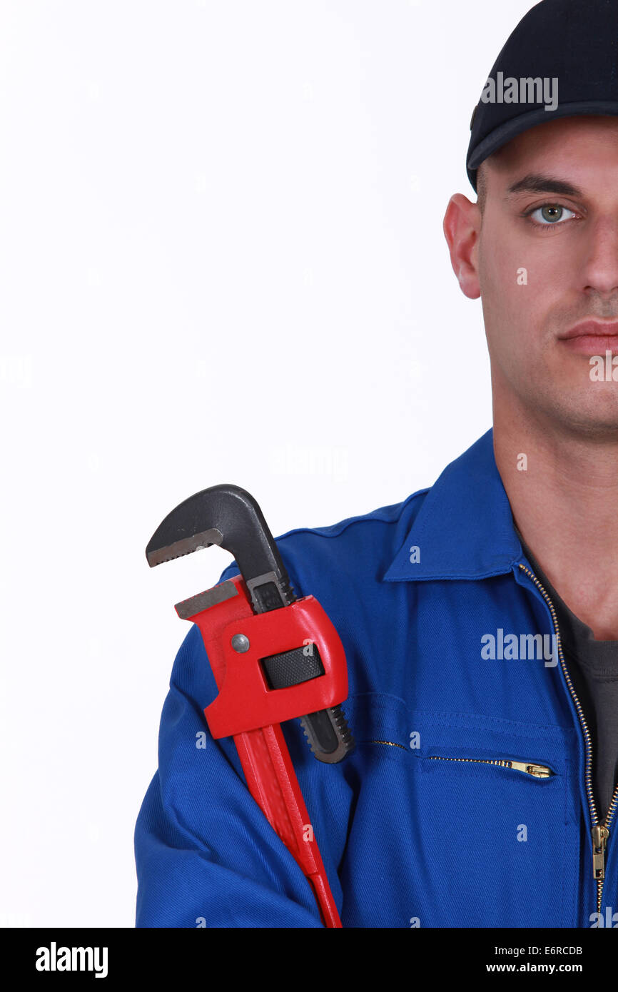Plumber with wrench Stock Photo - Alamy