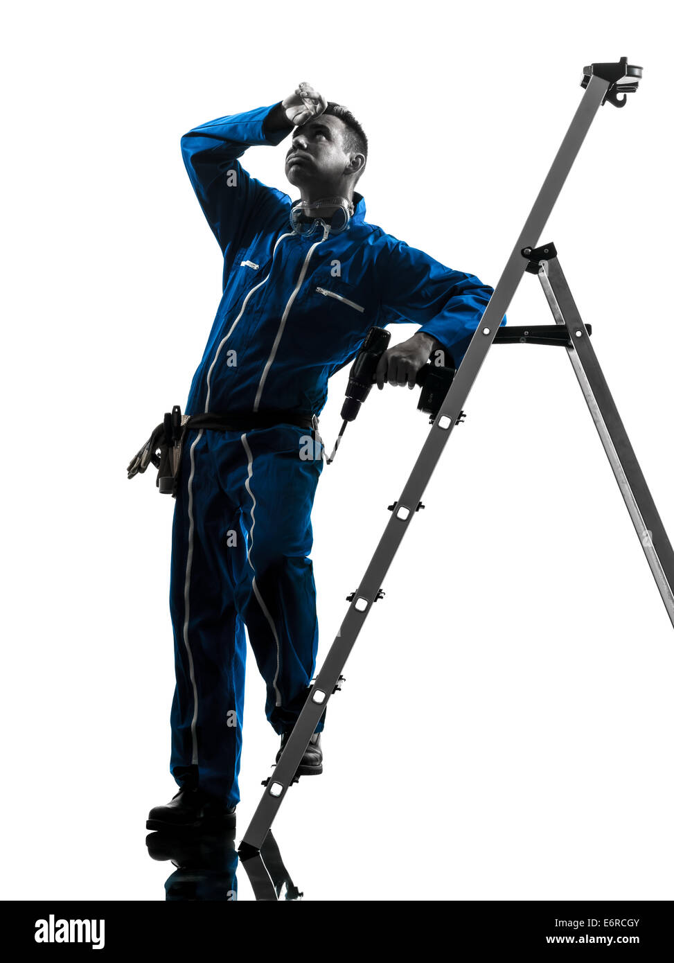 one man construction worker tired sweating silhouette in studio on ...