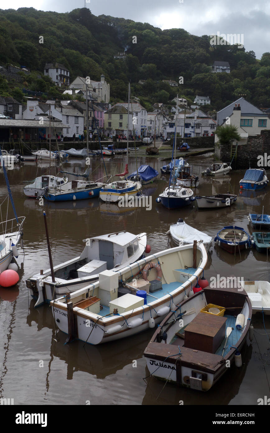 Polperro, Cornwall, England, UK. Fishing boats in harbour Stock Photo ...