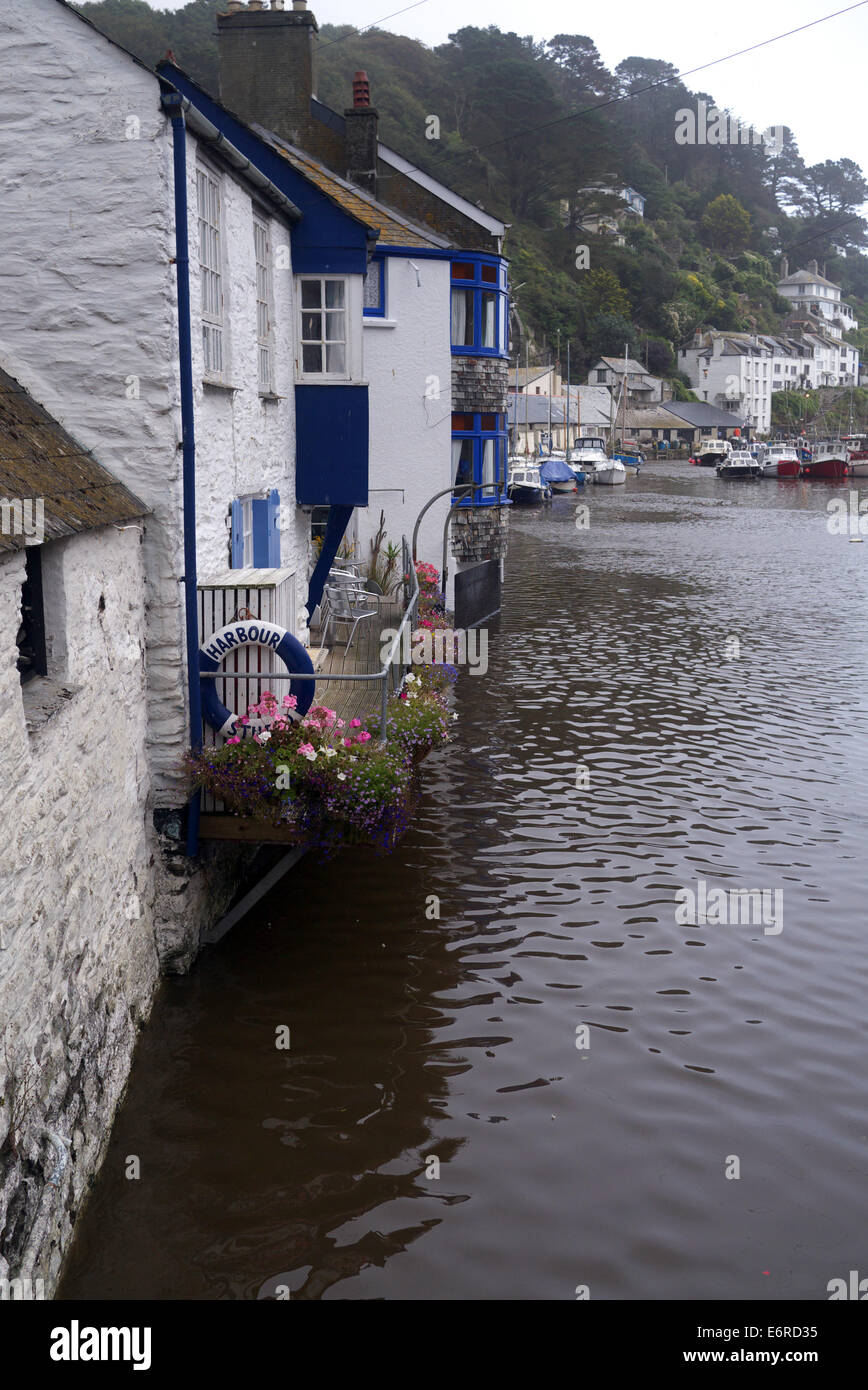 Polperro, Cornwall, England, UK. River Pol turned muddy due to heavy ...