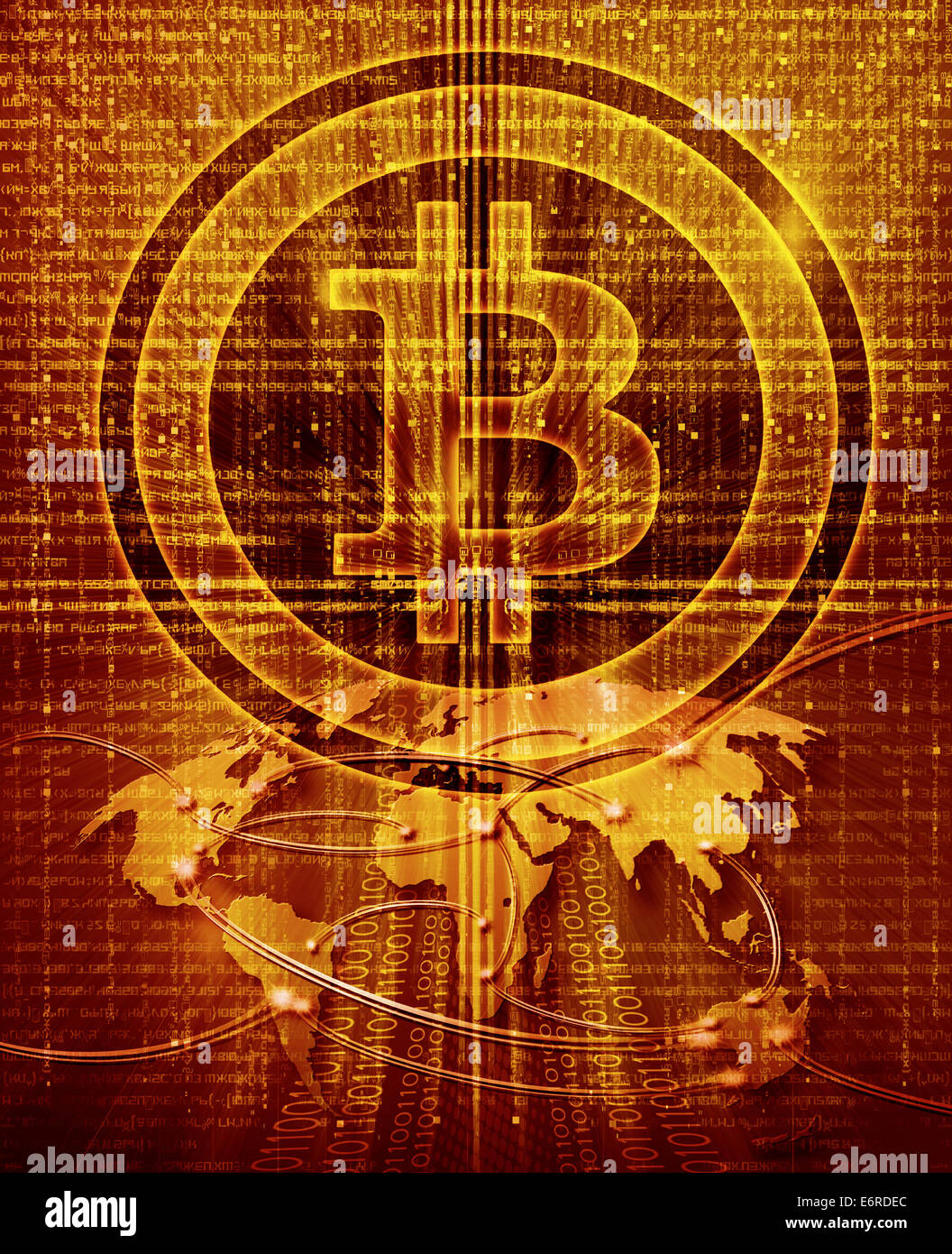 digital abstract background with Bit-coin symbol and world map Stock ...