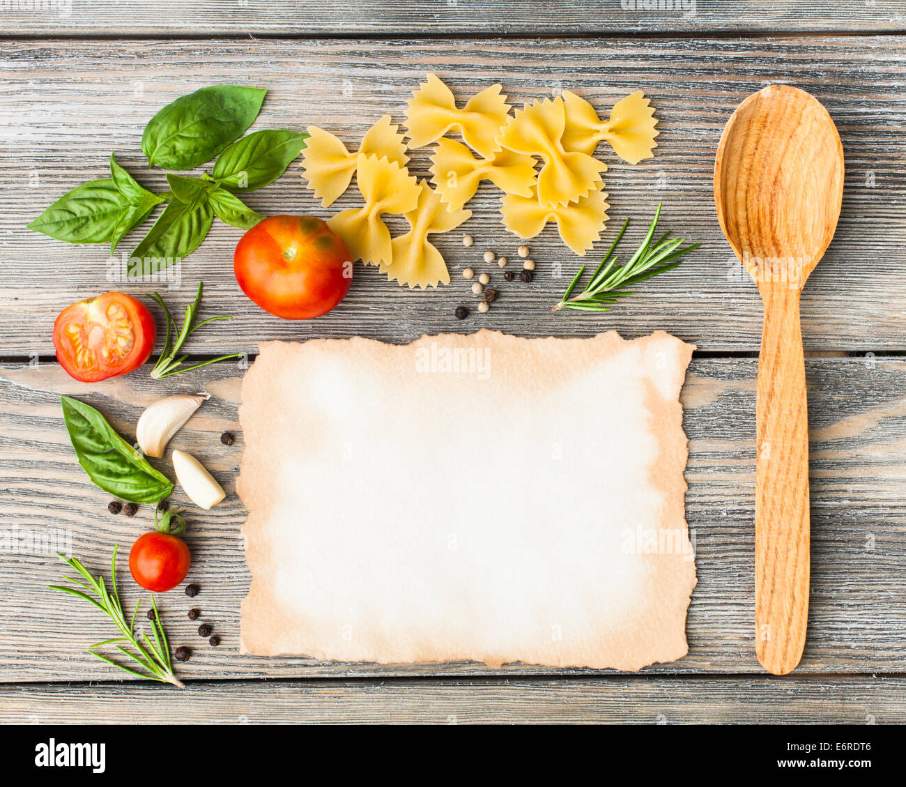 Italian pasta recipe on the old aged paper with copy space Stock Photo ...