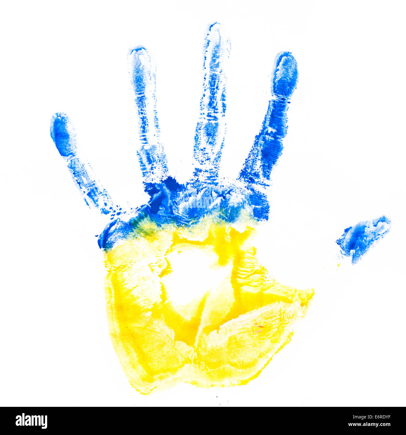 Child's hand imprint in Ukraine colours Stock Photo - Alamy