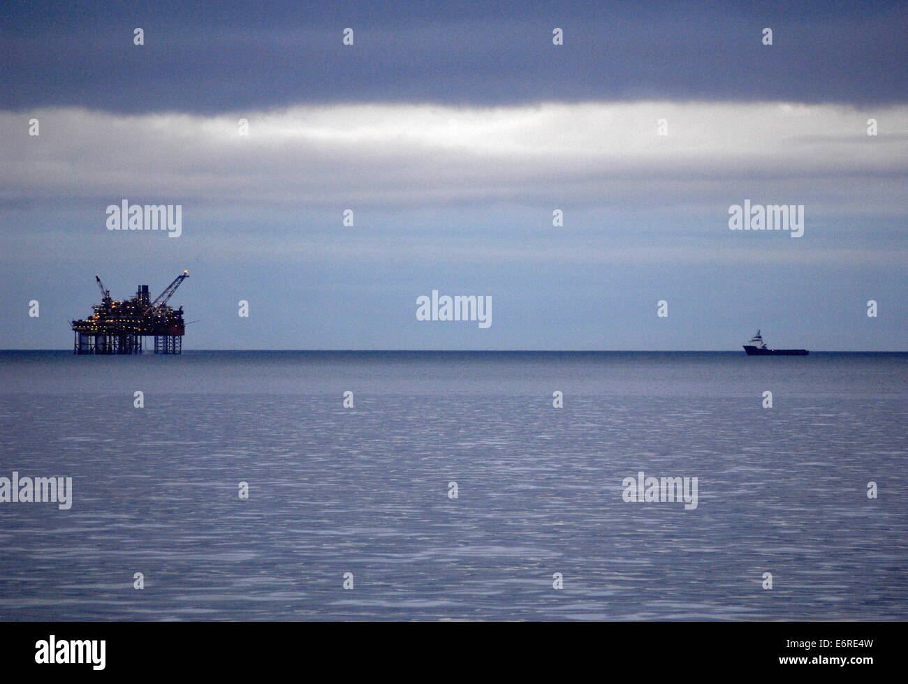 LIVERPOOL BAY, ENGLAND. - GAS PRODUCTION PLATFORM AND SAFETY SHIP IN ...