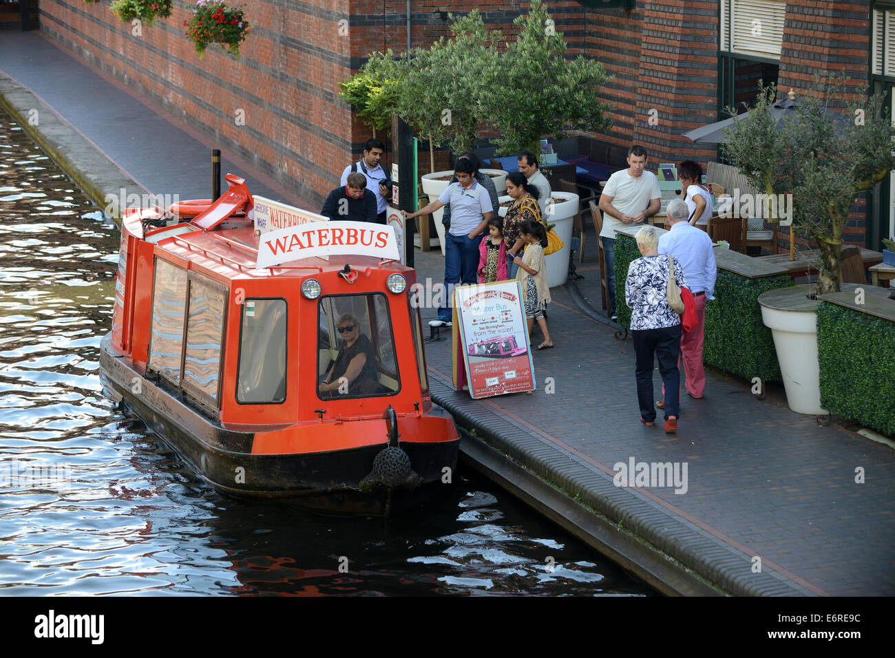 Birmingham canals waterways Waterbus on canal at Brindley Place Uk ...