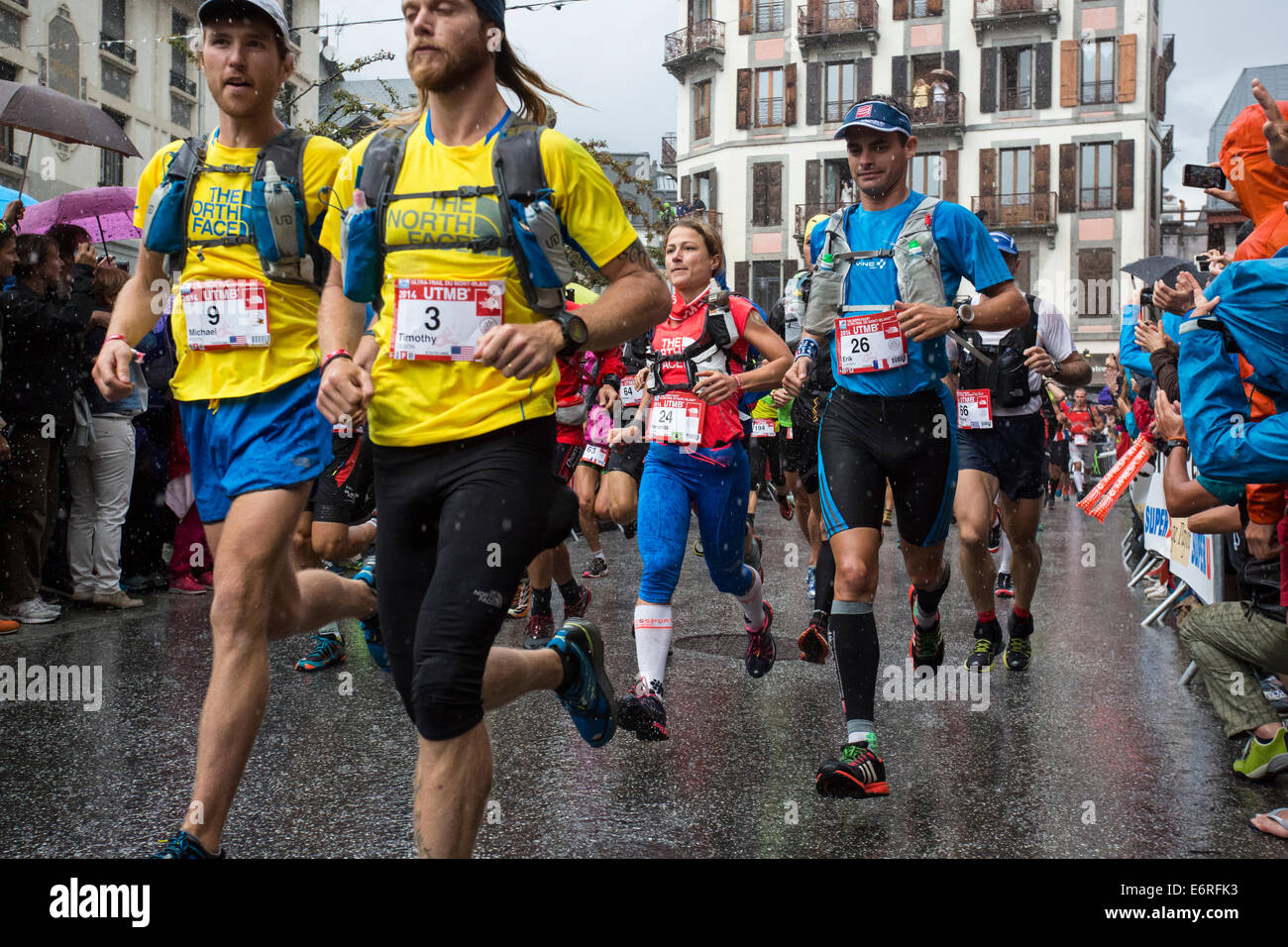 Chamonix, Mont Blanc, France. 29th Aug, 2014. The UTMB started in the ...