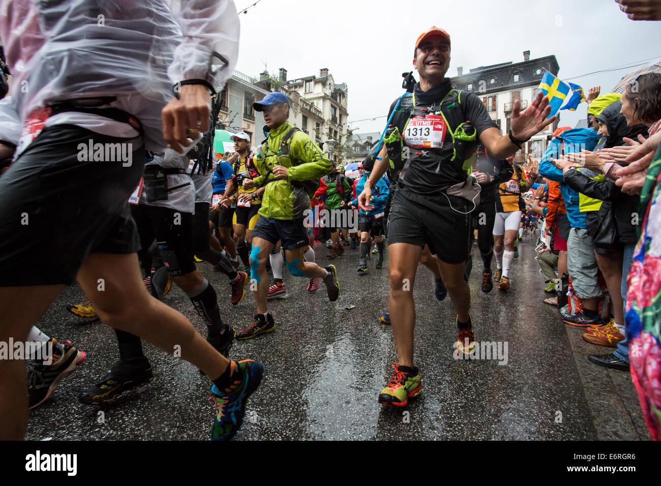 Chamonix, Mont Blanc, France. 29th Aug, 2014. The UTMB started in the ...