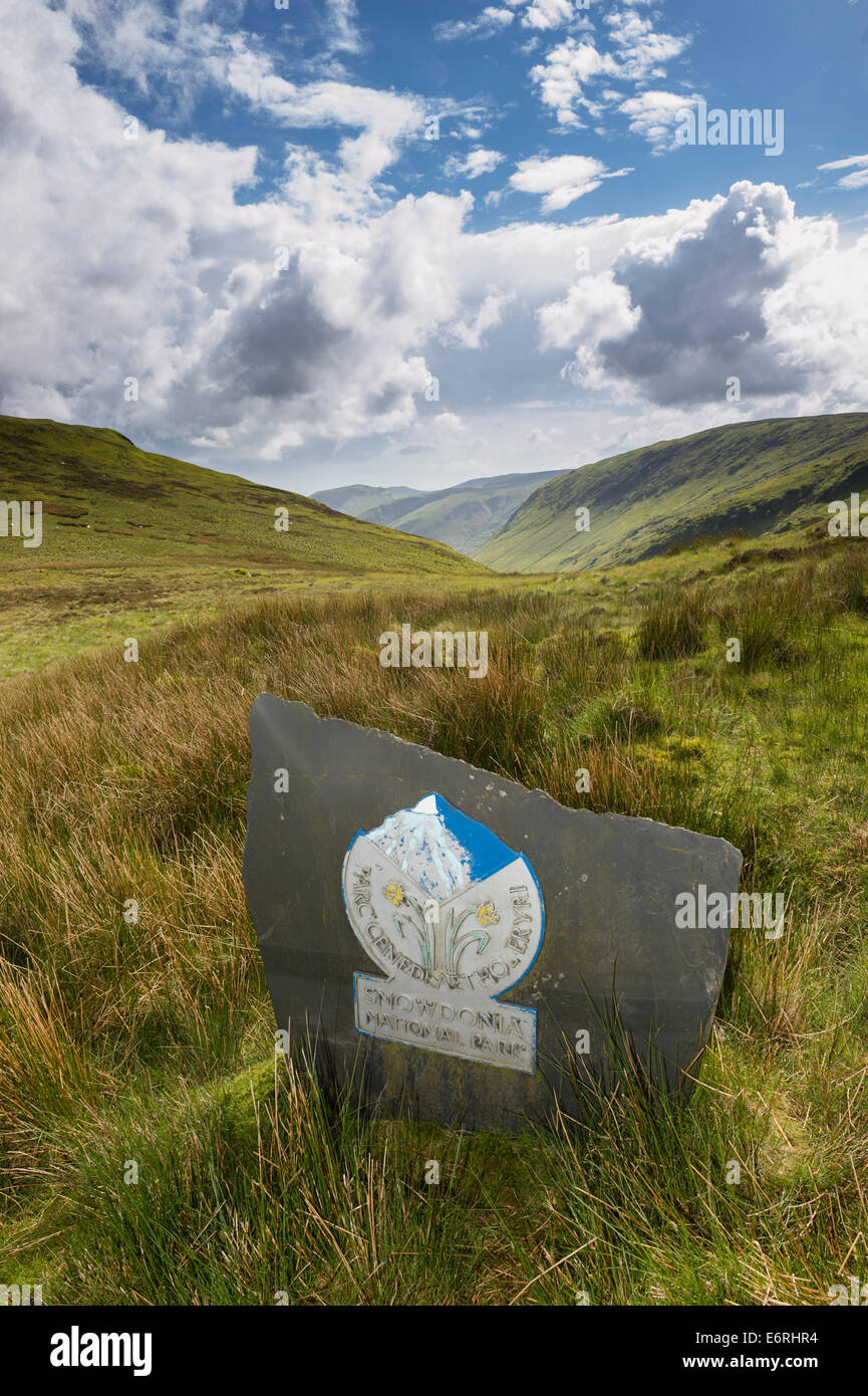 Bwlch y Groes upland pass and sign for Snowdonia National Park Gwynedd ...